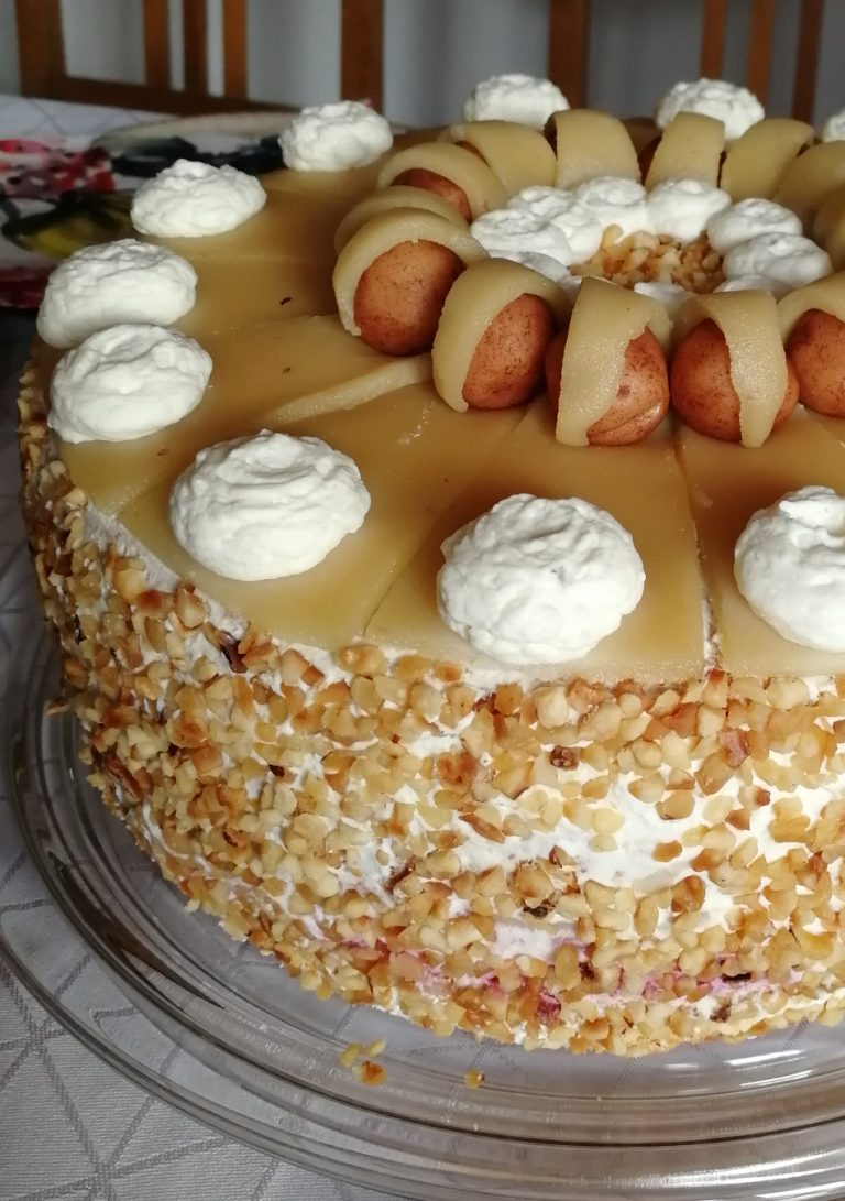 German Marzipan Hazelnut Cherry Cream Cake - Ester kocht
