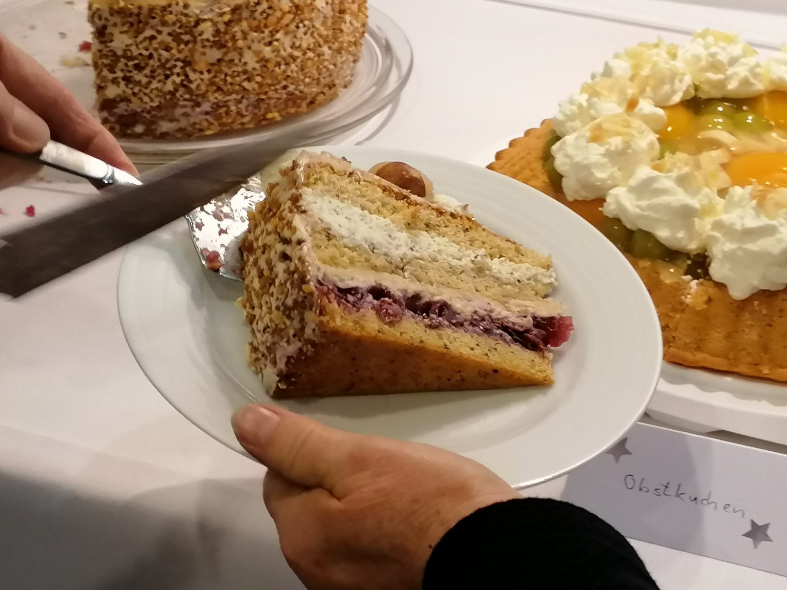 German Marzipan Hazelnut Cherry Cream Cake - Ester kocht