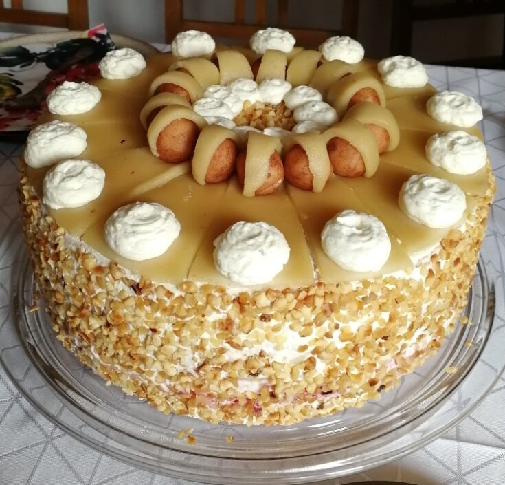 German Marzipan Hazelnut Cherry Cream Cake - Ester kocht