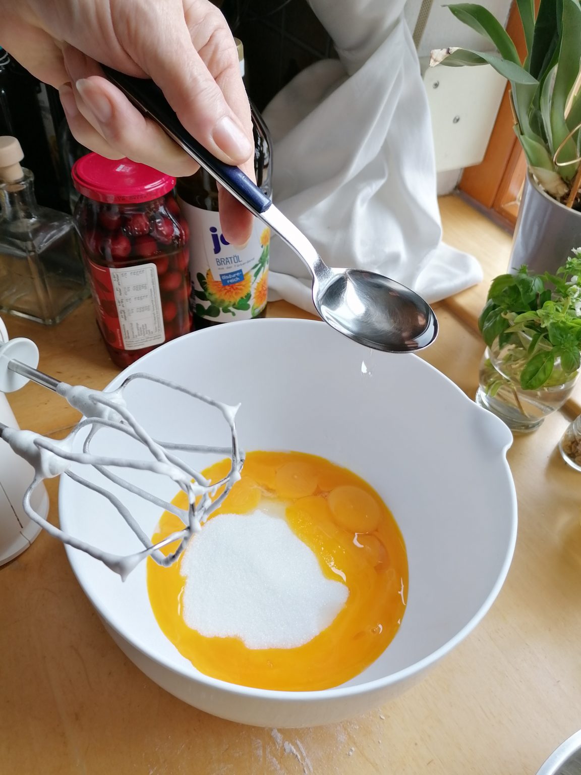 German Marzipan Hazelnut Cherry Cream Cake - Ester kocht